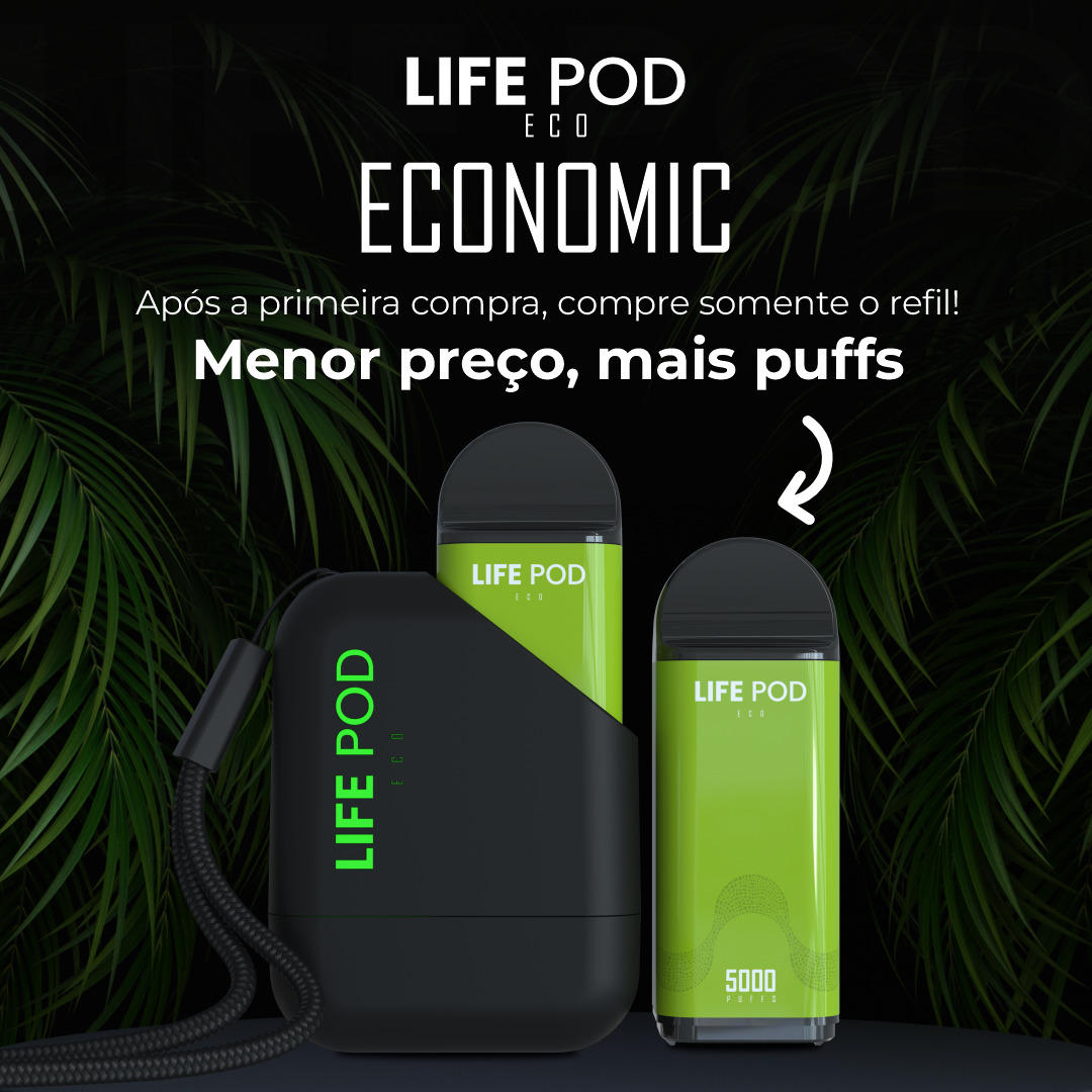 Pod Descartável LIFE POD Bateria + Refil 5000 Puffs - Tabakka